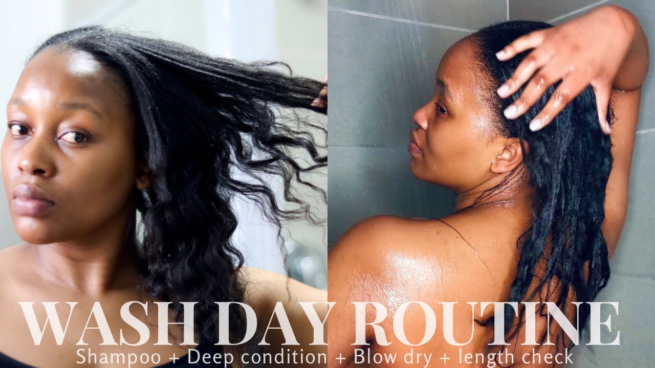 Updated relaxed hair Washday 💦 | Shampoo, deep condition + blow dry - YouTube