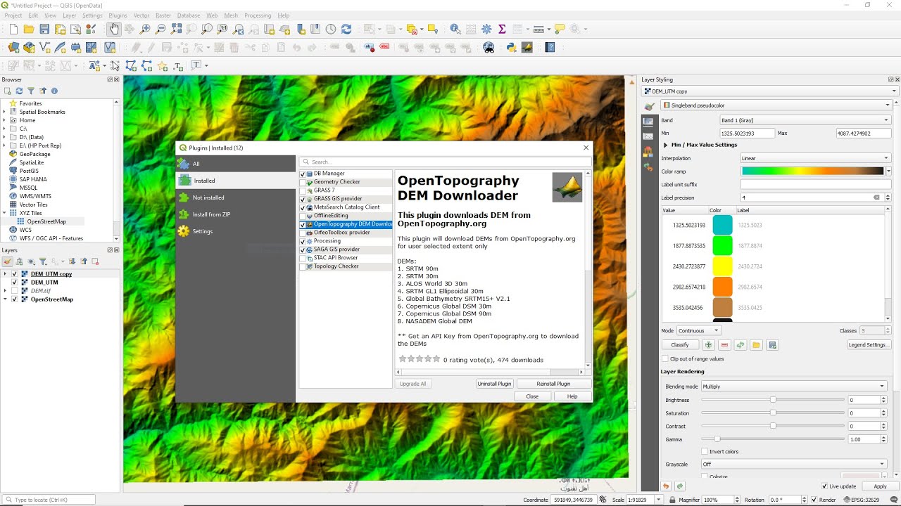 Download DEMs in QGIS for a Specified Extent with the OpenTopography ...