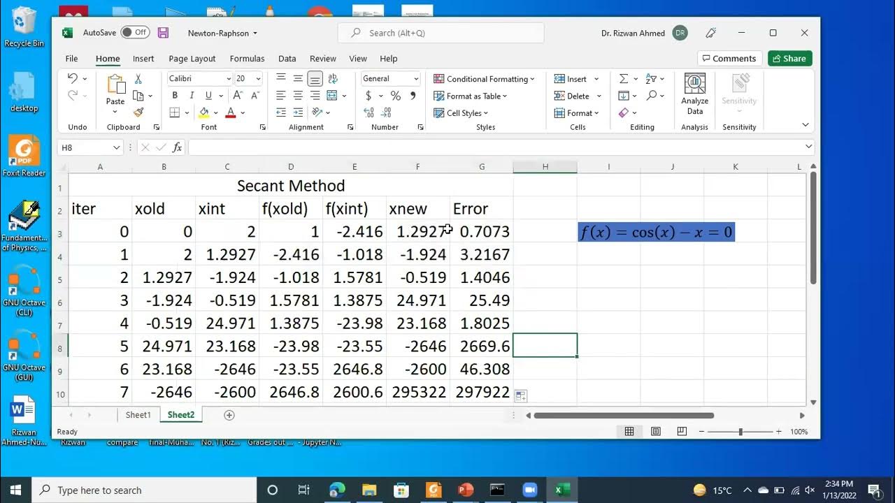 Secant method algorithm in MS Excel - YouTube
