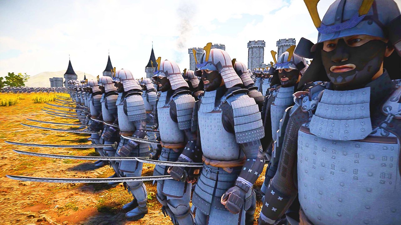 THE SAMURAI DEFEND THE CASTLE FROM THE SIEGE OF THE ORCS FROM LOTR. A ...