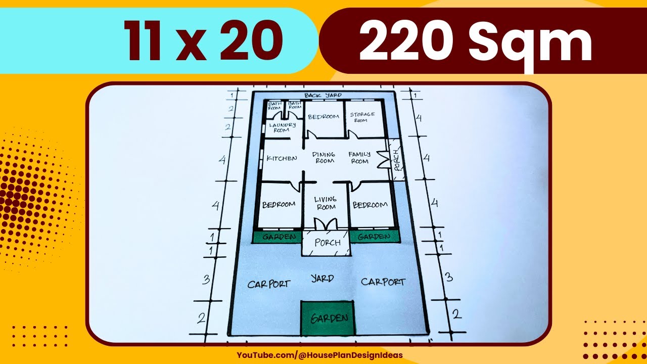 11x20 House Plan Design 220 square meter 3 Bedroom - YouTube