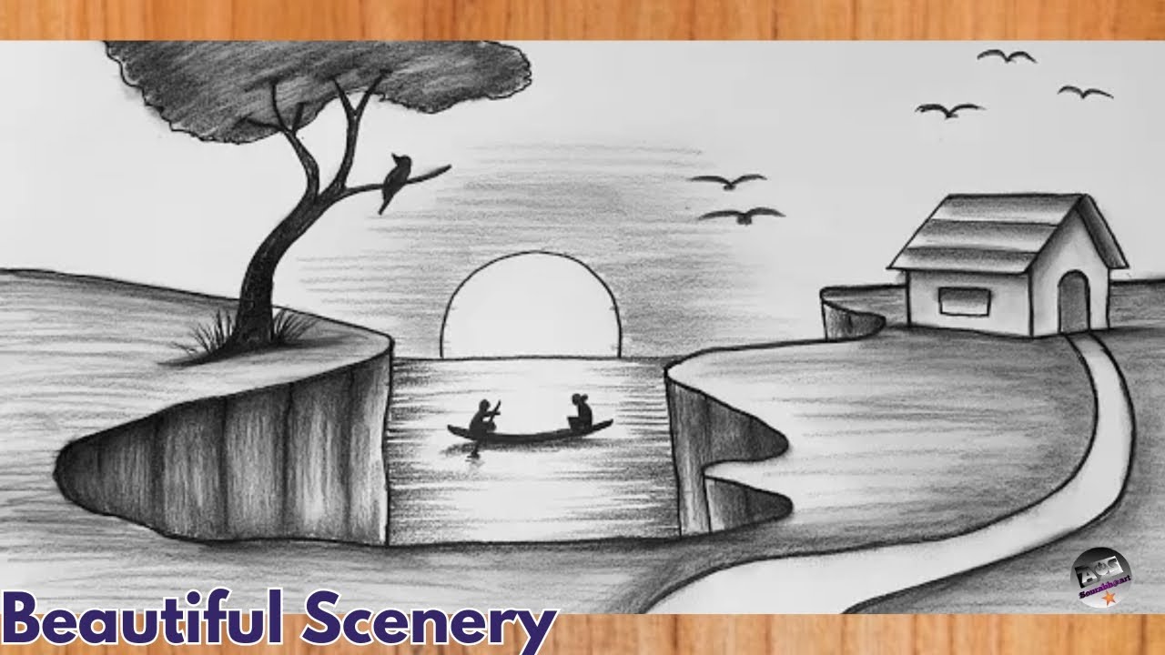 How to draw easy Nature Scenery Step by step, beautiful Scenery, Nature ...