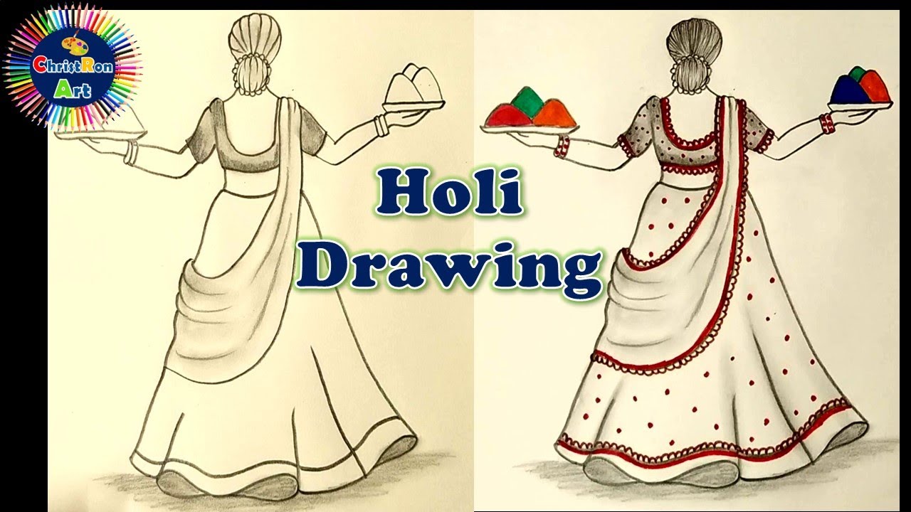 Holi drawing | Holi easy drawing | Holi special drawing easy steps ...