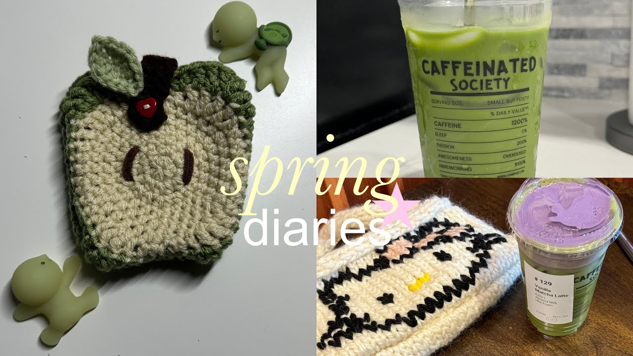 spring diaries (꩜ ⁭≧ᗜ≦ ꩜) making a large matcha, completing crochet ...