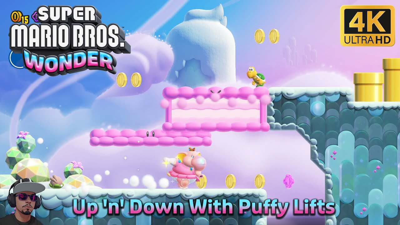 Super Mario Bros Wonder PEACH 🍑 Up 'n' Down With Puffy Lifts W2-L5 (4K ...