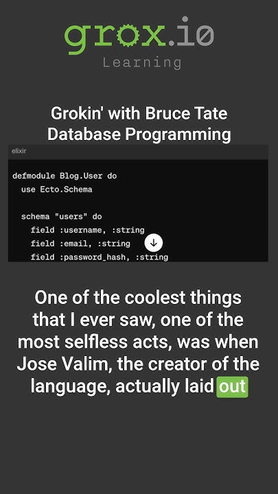 Database Programming [Grokin'] Learn Elixir w/ Bruce Tate #elixir #programming #shorts - YouTube