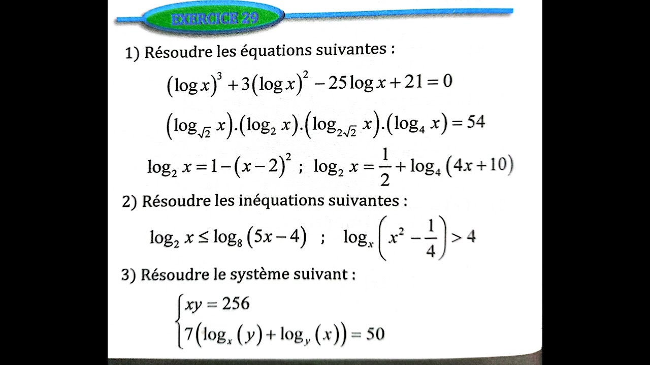 Fonctions logarithmes 2 bac SM Ex 27 et 28 et 29 page 192 Almoufid - YouTube