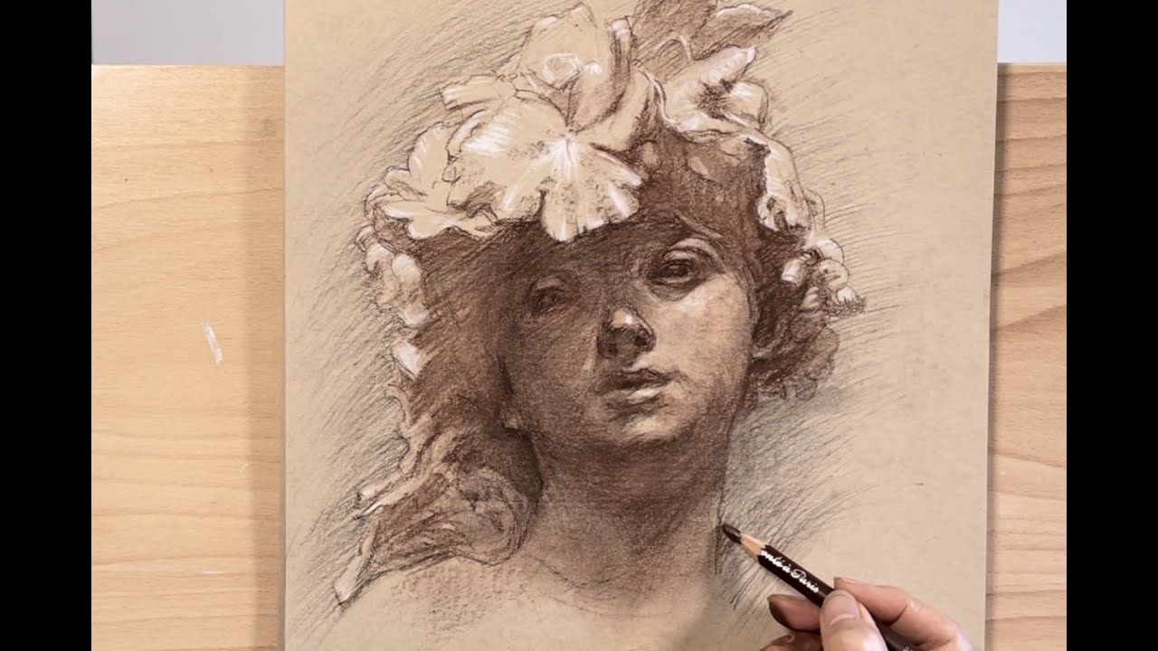 Portrait Drawing from Sculpture 1/Bacchante by Rodin 彫刻像のポートレート ドローイング ...