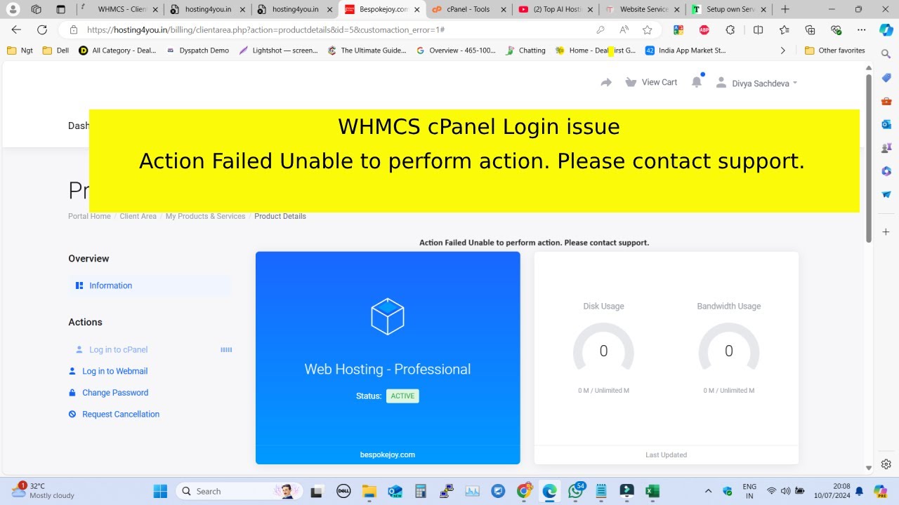 Action Failed Unable to perform action. Please contact support. | WHMCS ...