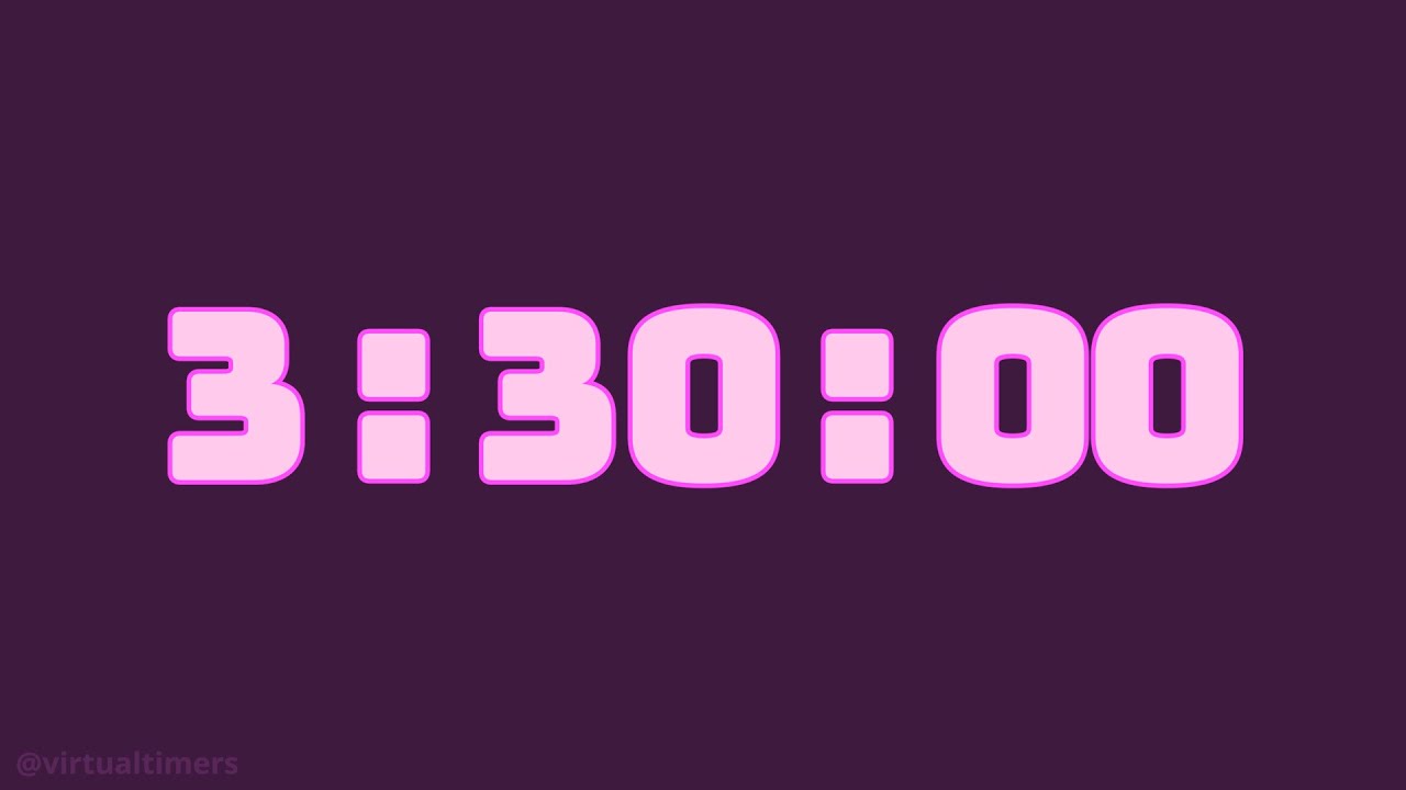 SILENT - 3 Hour and 30 Minute Countdown - Solid Pink with Time Markers ...