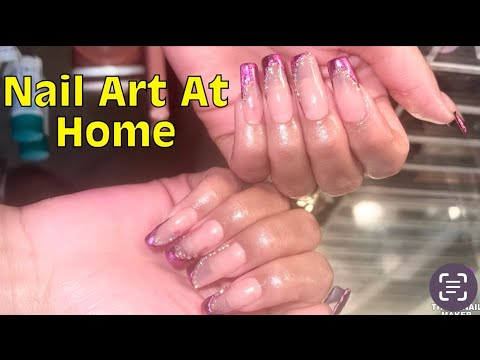 EASY NAIL ART DESIGN WITH BEETLES TIPS, RHINESTONES, GEL EXTENSION & GLUE GEL KIT AT HOME ...