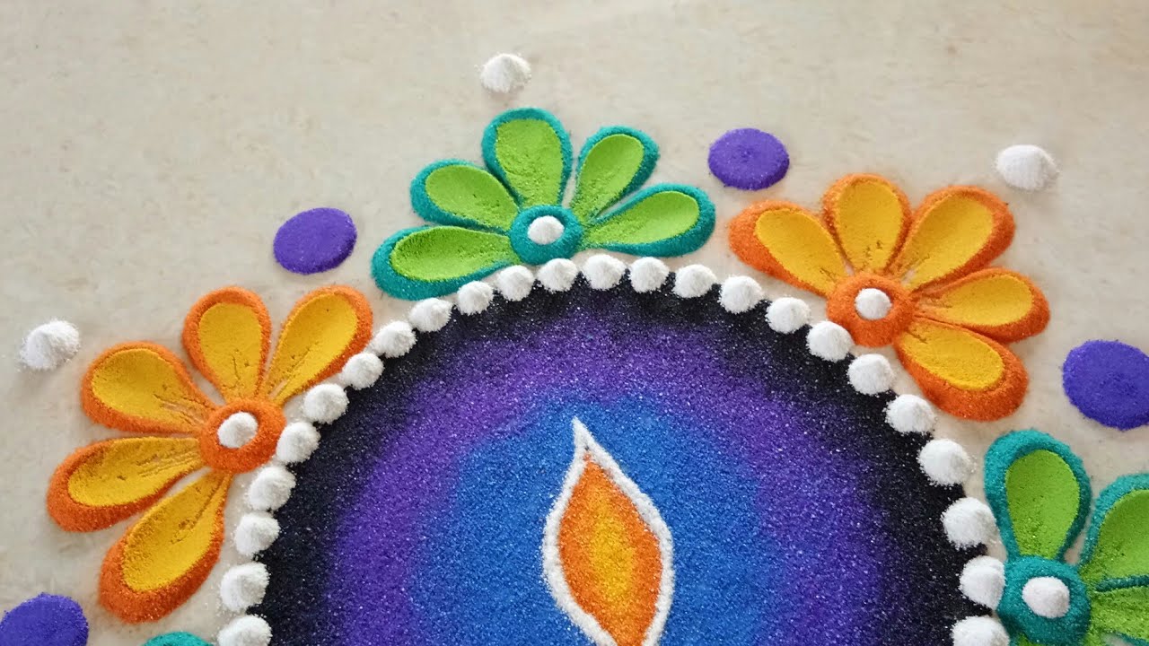 Very easy flower diwali rangoli design l Diwali rangoli designs with ...