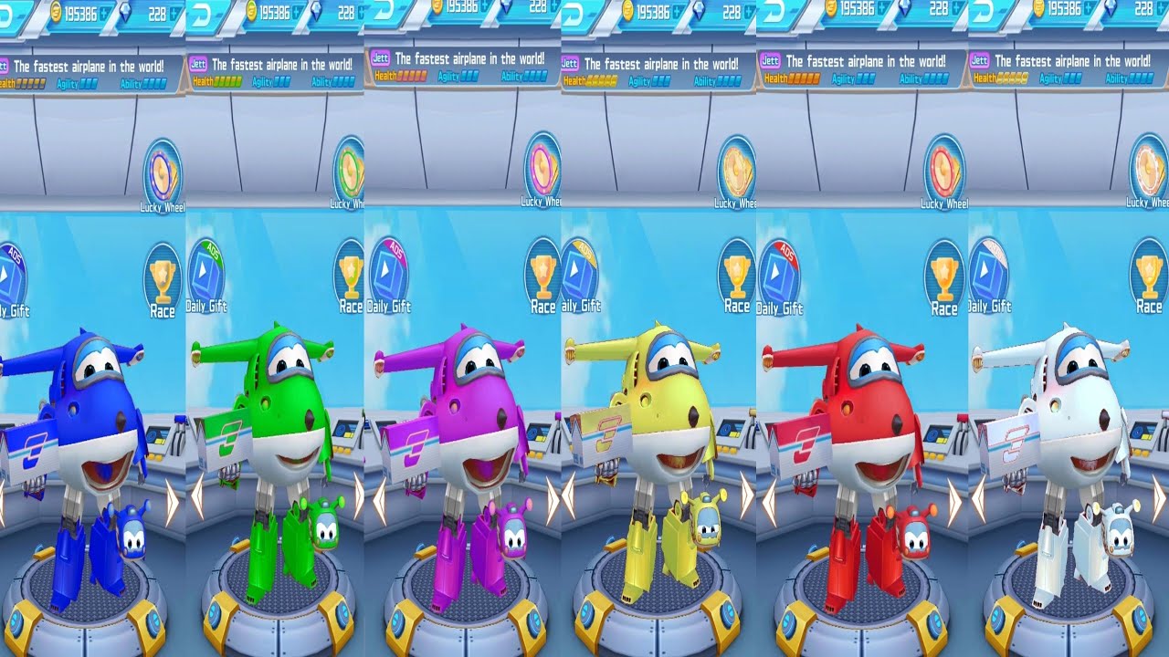 Super Wings Jett Run.Jett Blue vs Jett Green vs Jett Pink vs Jett ...
