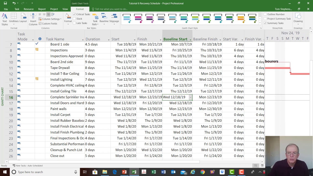 MS Project Tutorial 6 Recovering a Schedule - YouTube