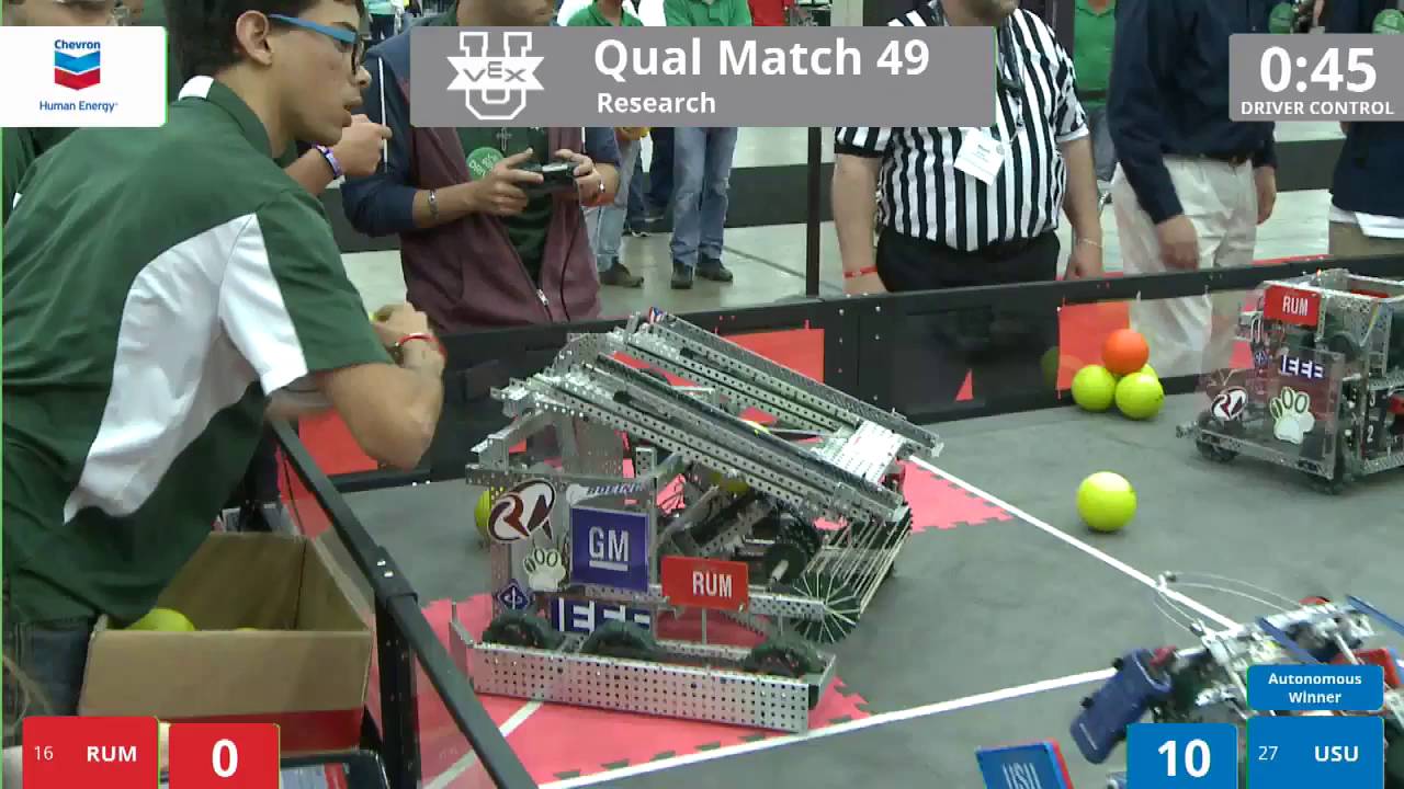 VEX Worlds 2016 - VEX U - Research - Qual 49 (RUM) 119 vs 179 (USU ...