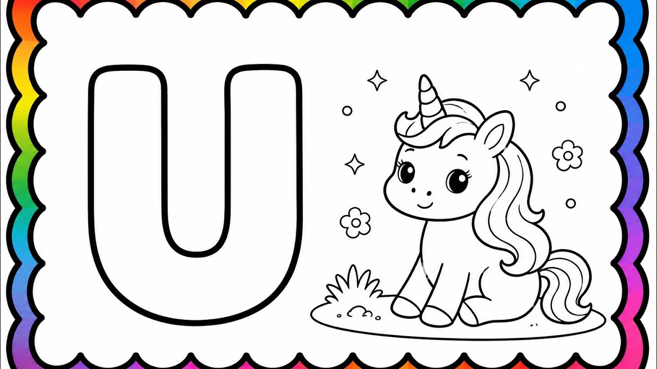 U for Unicorn 🦄 Easy Drawing & Coloring for Kids | Learn Alphabet U ...