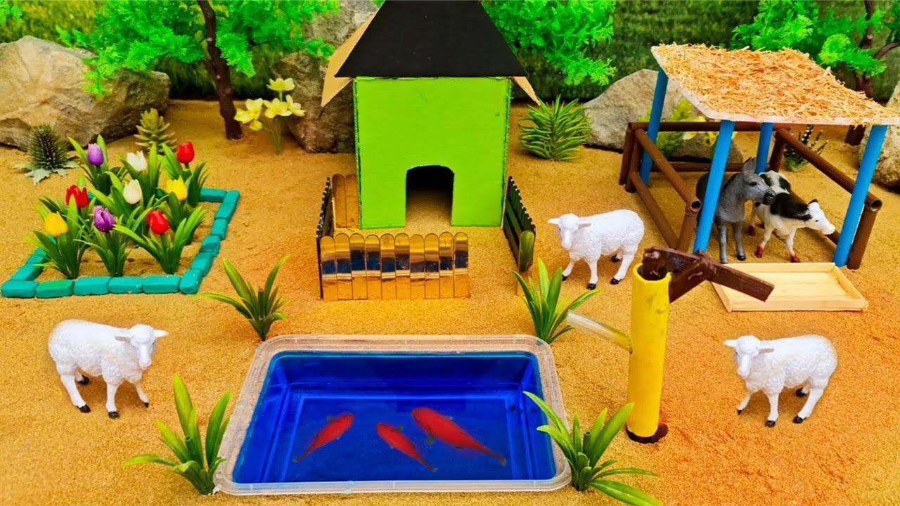 TOP DIY Mini Farm Diorama with house for cow, horse | mini hand pump ...