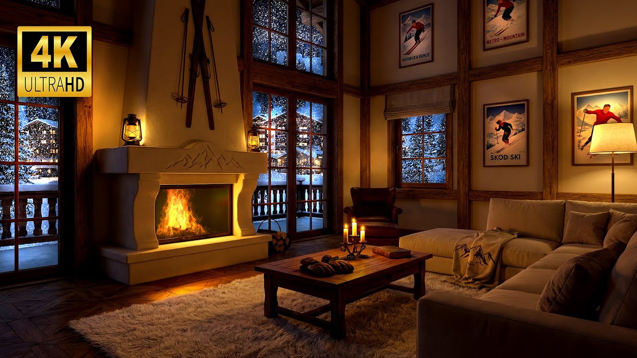 Heavy Fast Snowfall in St. Moritz 🇨🇭 Luxury Ski Lodge & Fireplace [No ...