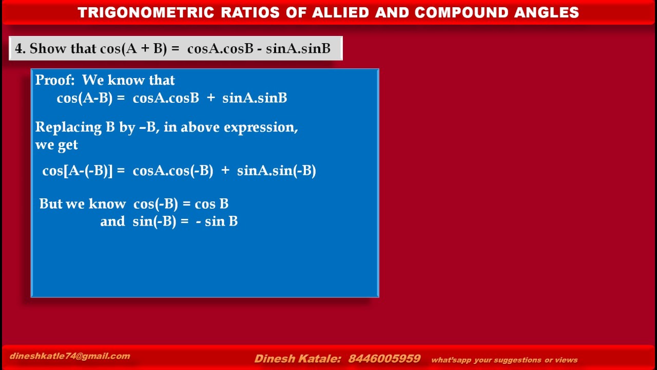 Show that cos(A + B) = cosA.cosB - sinA.sinB - YouTube