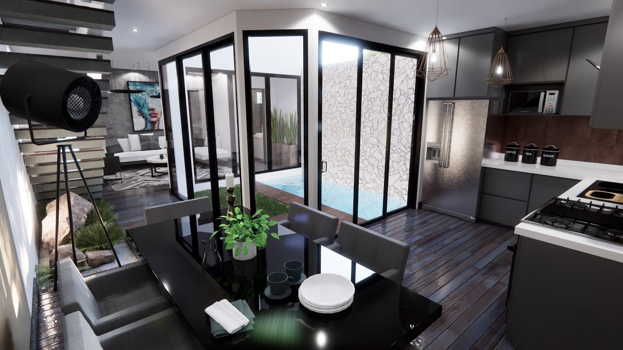 PLANO DE CASA DE 6X16 PISCINA EN PATIO INTERIOR & ROOF GARDEN - YouTube