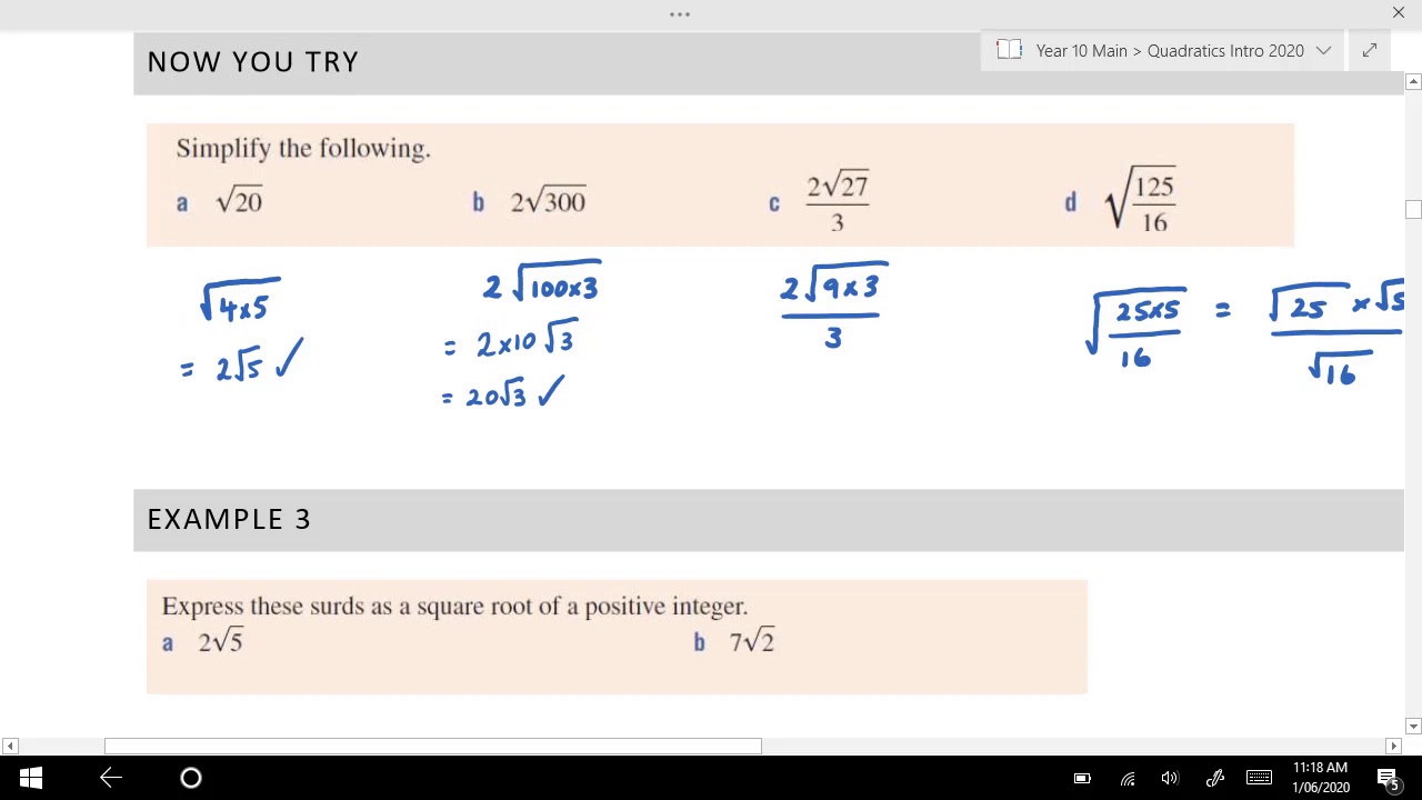 Year 10 Main Maths 3A 3B Surds - YouTube
