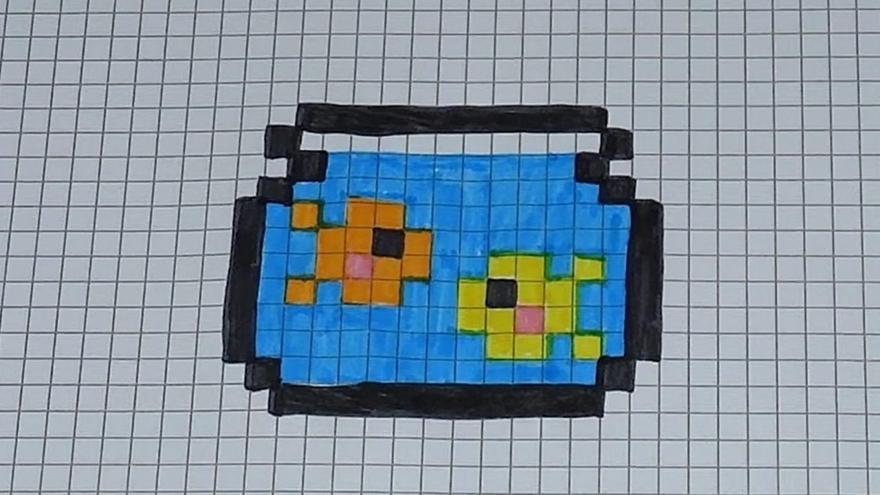 DIY Handmade Drawing Pixel Art | How to draw a cute Fish Tank | Easy ...