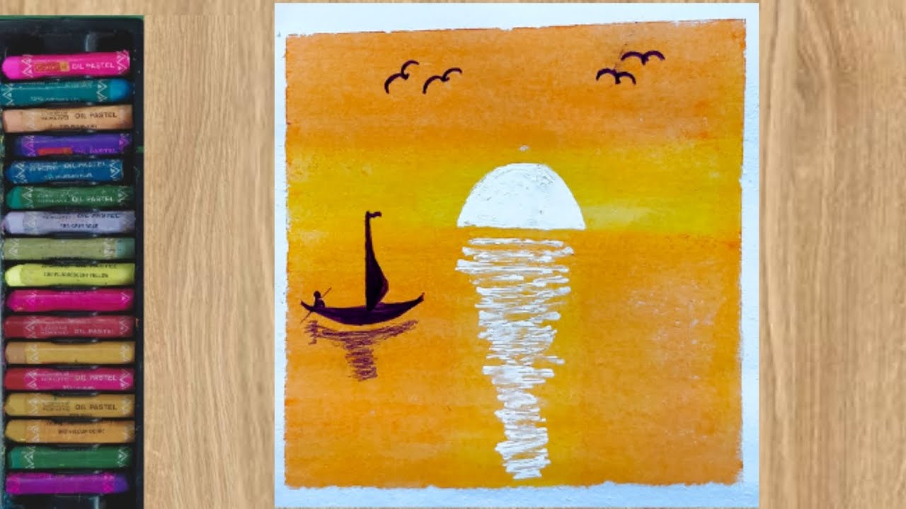 How to draw sun set scenery with oil pastel /for beginners /step-by ...