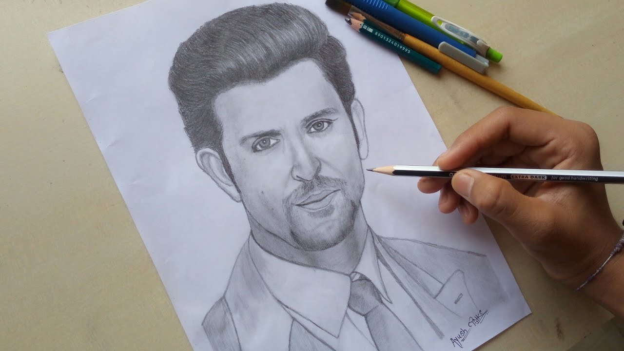 Drawing of hrithik roshan || how do draw hrithik roshan portrait step ...