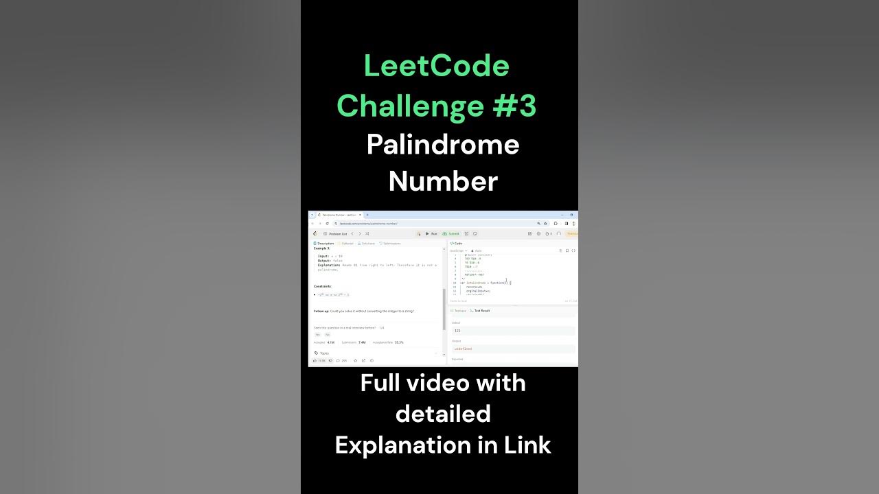 Leetcode Challenge 3 Palindrome Number Without String Javascript 0903