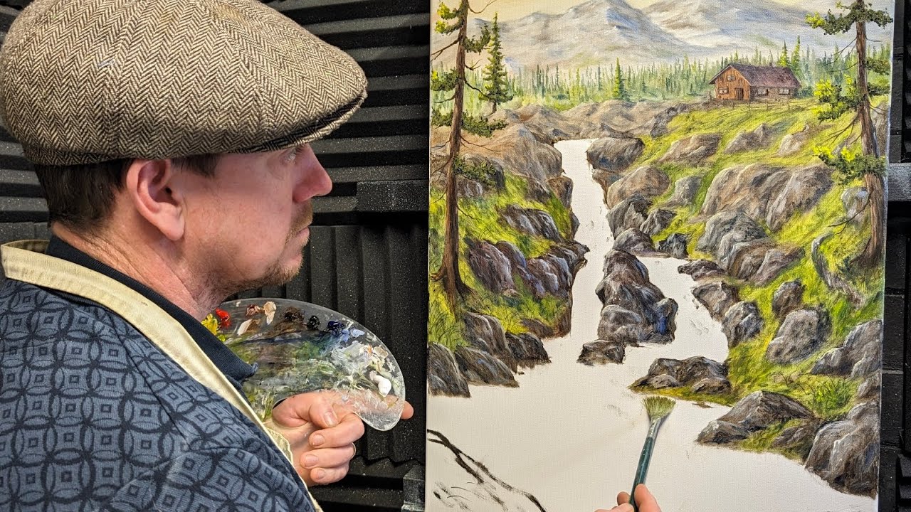 Paint a realistic Waterfall / landscape painting tutorial - YouTube