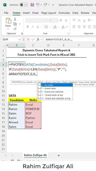 Dynamic Cross Tabulated Report & Trick to insert Tick Mark Font in #Excel 365 #shorts - YouTube