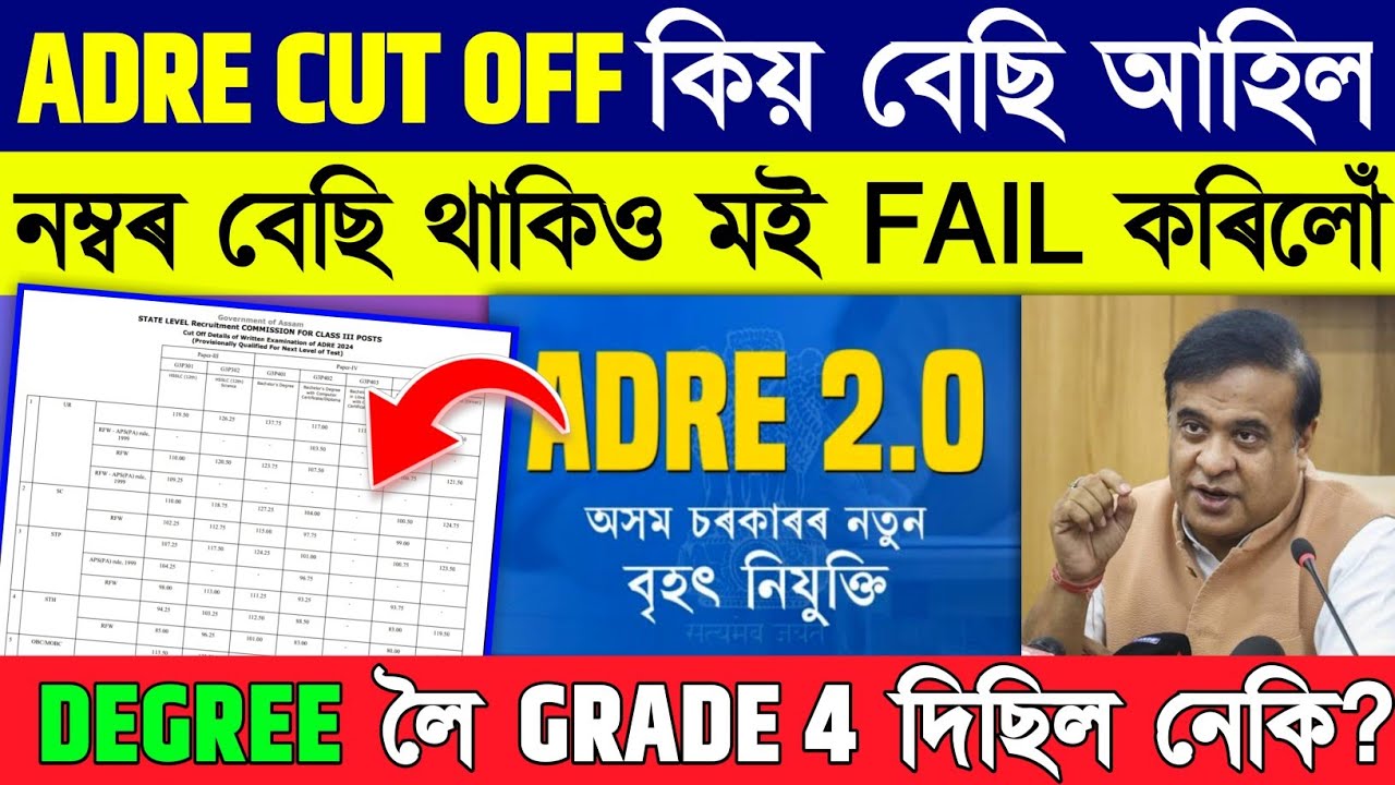 ADRE high cut off problem // assam direct recruitment grade 3 and 4 ...