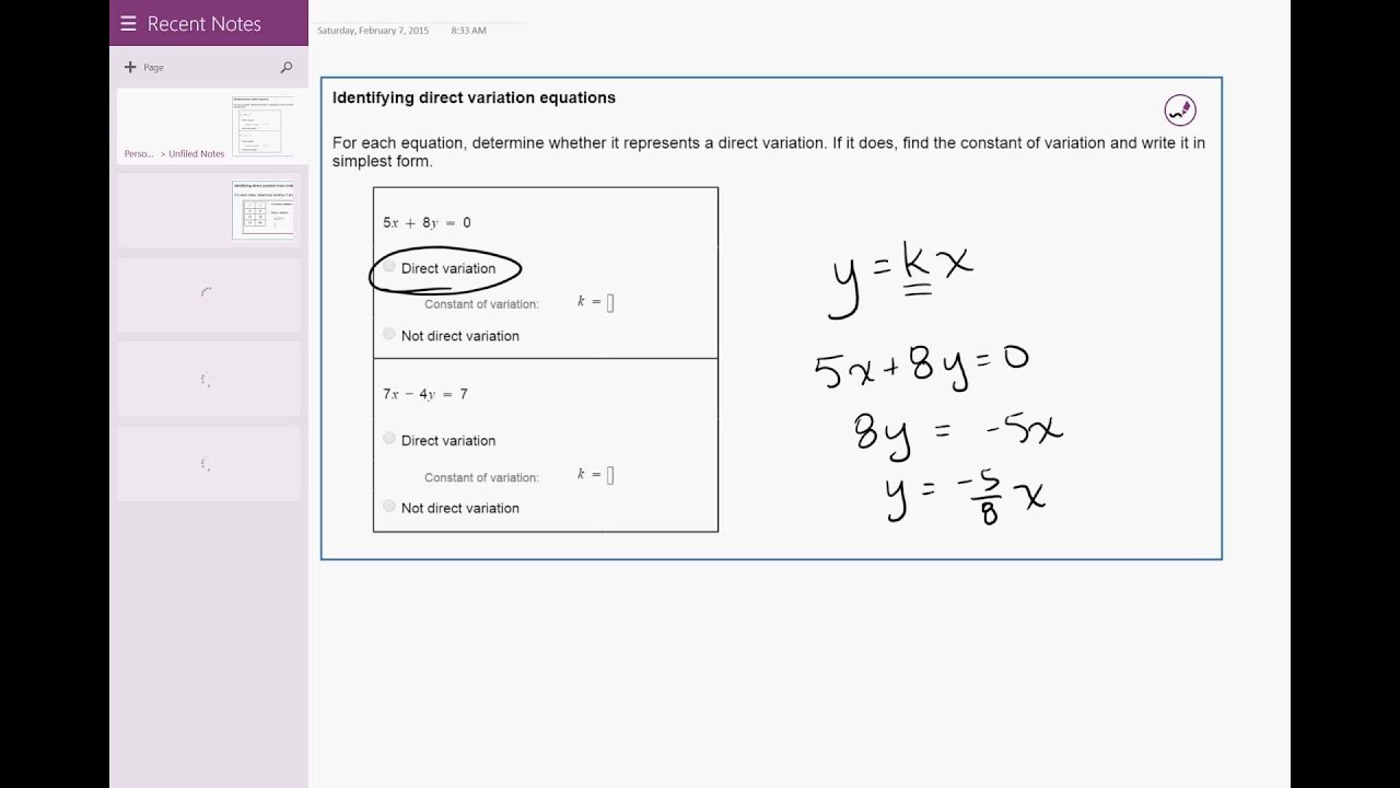 18 09 Identifying Direct Variation Equations Youtube
