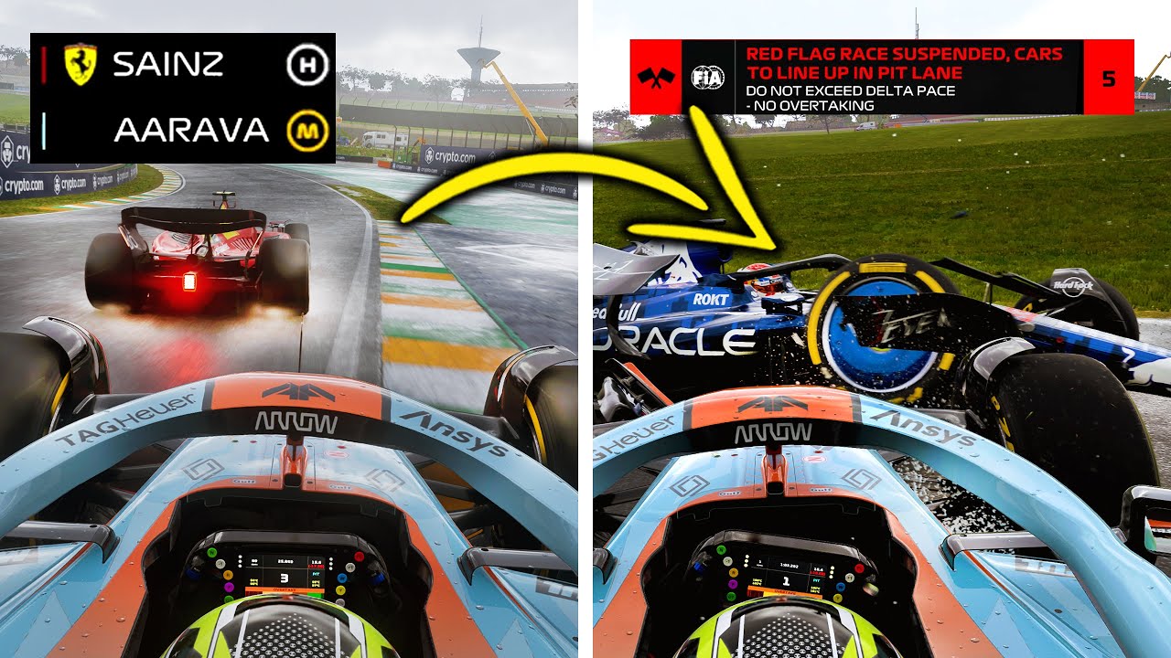 DRY TYRES WET TRACK ENDS IN DISASTER! 2 RED FLAG, 0 PITSTOP RACE! - F1 ...