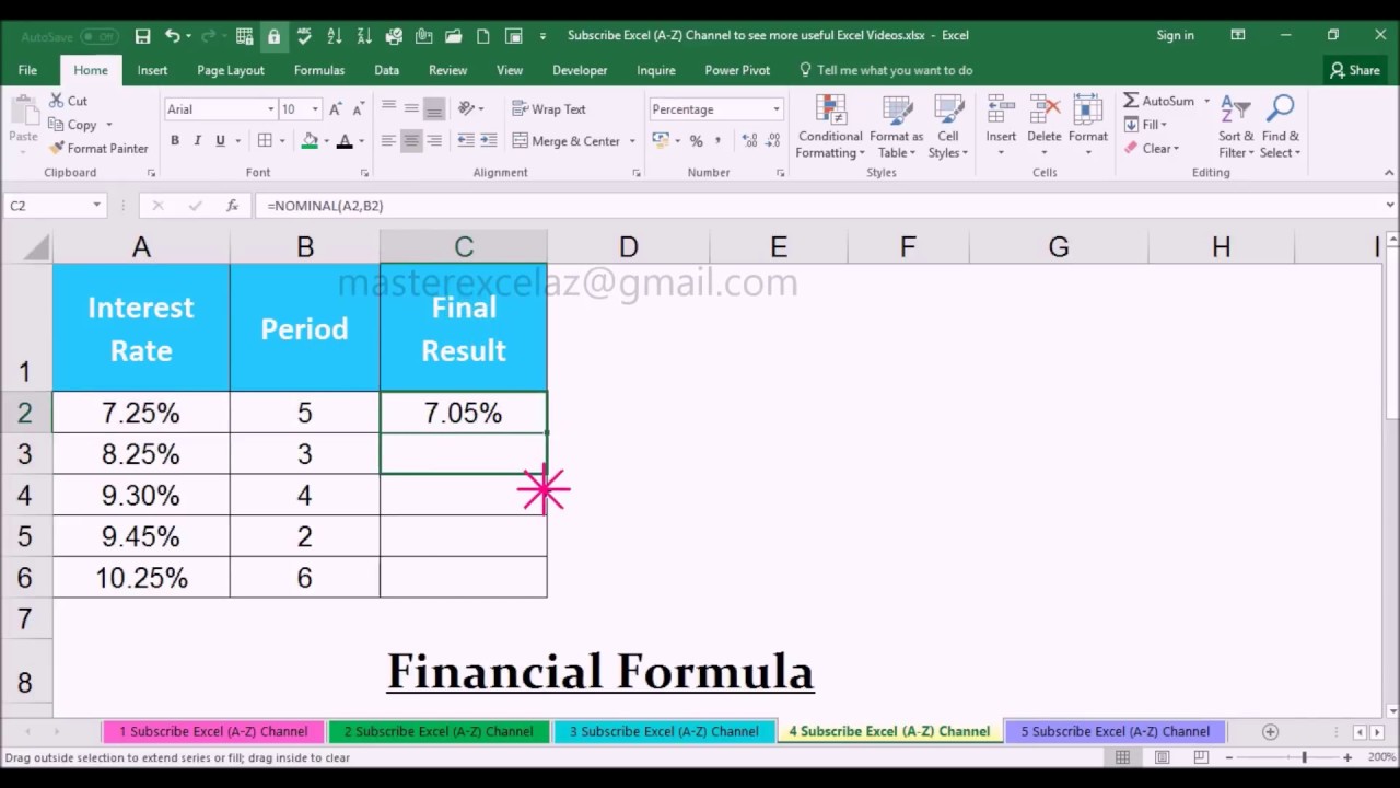 NOMINAL Financial Function with Example in MS Office Excel Spreadsheet ...