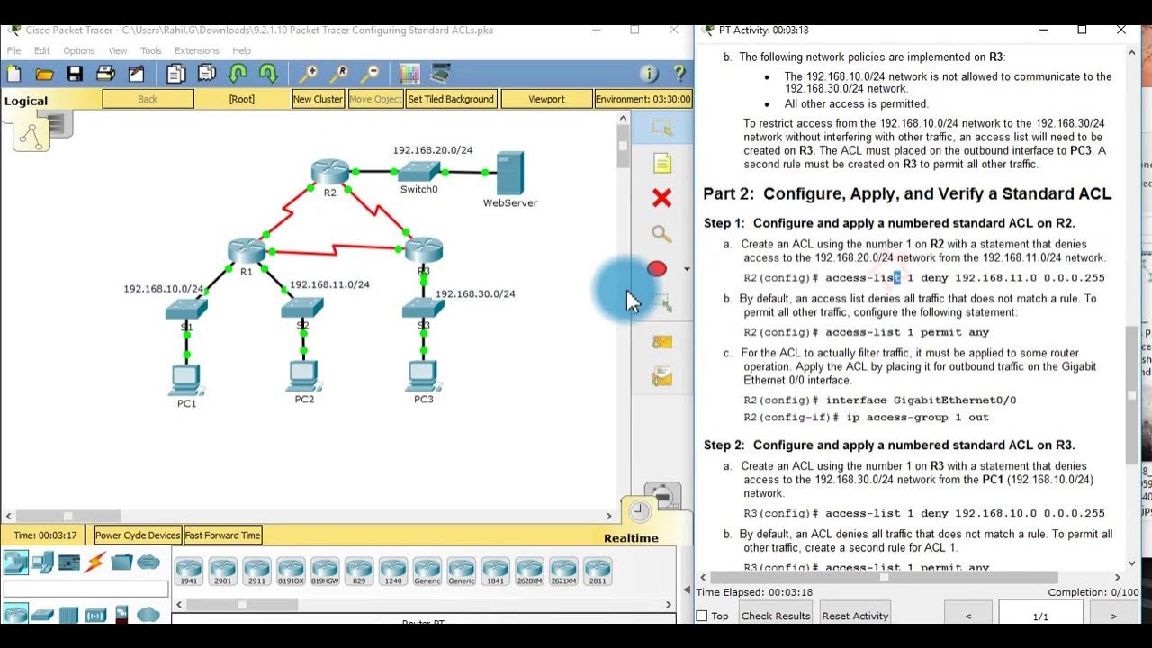 9.2.1.10 Packet Tracer Configuring Standard ACLs - YouTube