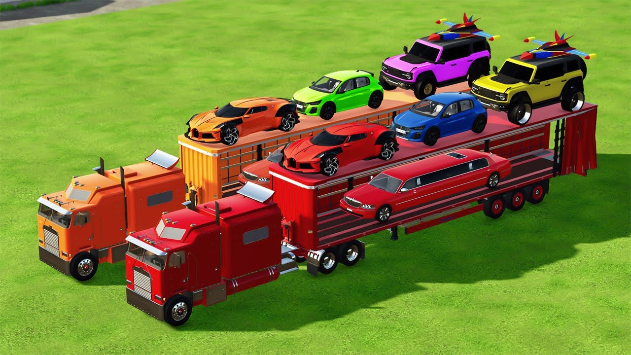 TRANSPORTING BUGATTI CARS, PEUGEOT, CRAZY CARS COLORFUL WITH TRUCK ...