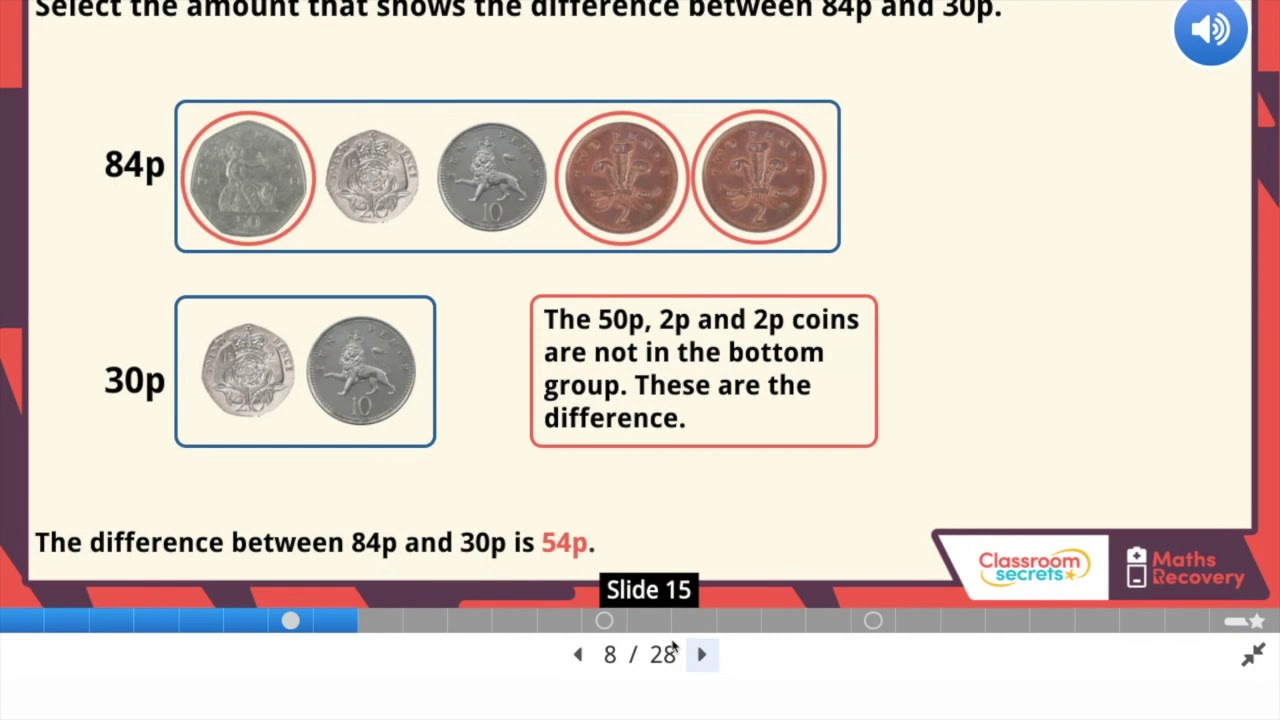 Y2 Maths: UK Money - Find the difference - YouTube