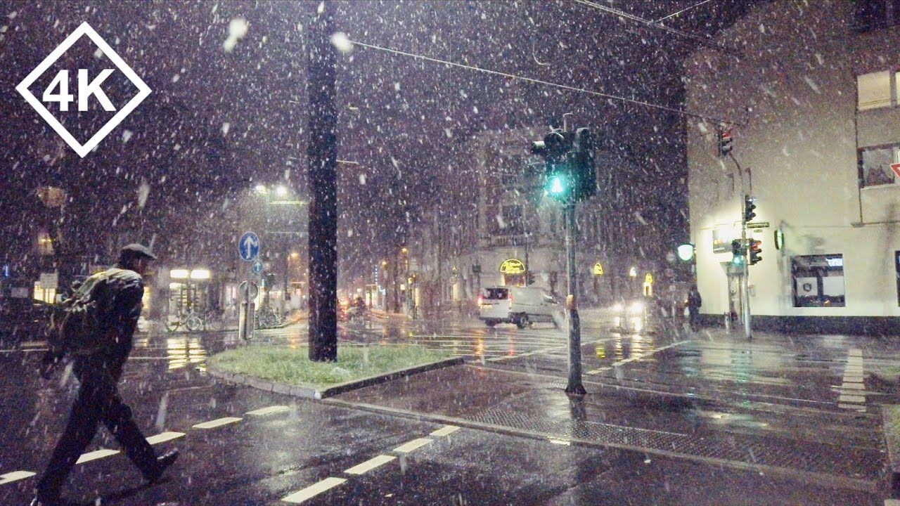 [4K] Walking on a Snowy Night - Slow Walk through Dusseldorf Rath - YouTube