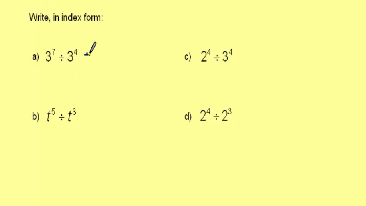 Year 8 Second Index Law Indices Dividing eg2 - YouTube