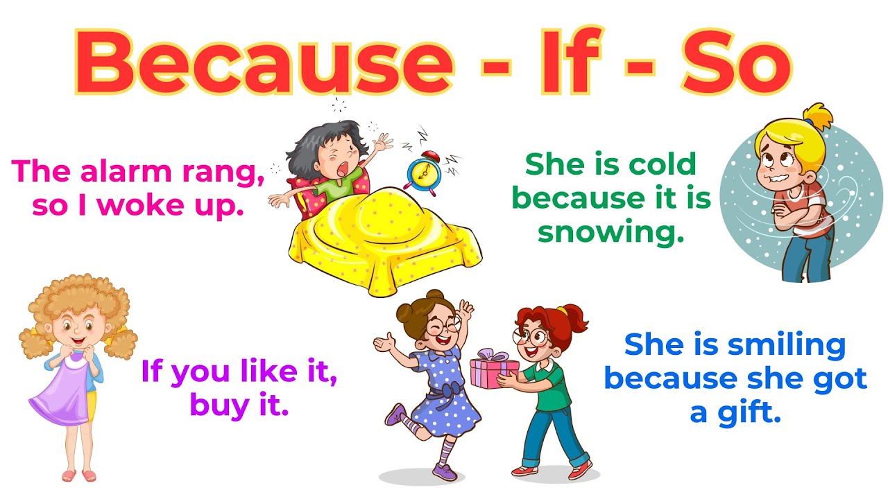 Learn English Conjunctions: Because, If & So | Easy A2 Sentences ...