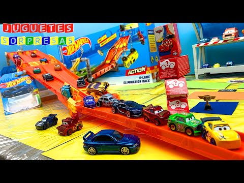 DISNEY CARS MINI RACERS BOXES SORPRESAS CAMPEONATO - 4 LANE ELIMINATION RACE HOT WHEELS Pista Rampa
