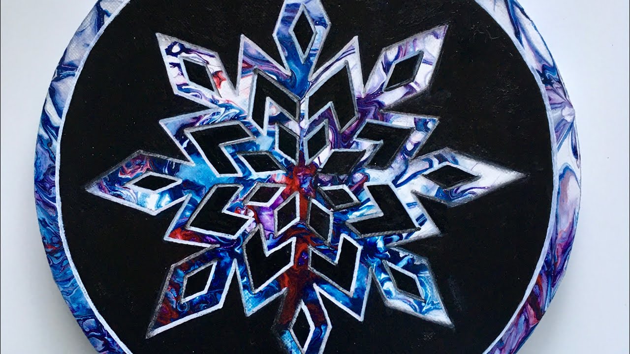 #091 SNOWFLAKE ACRYLIC POUR Fluid art painting tutorial - YouTube