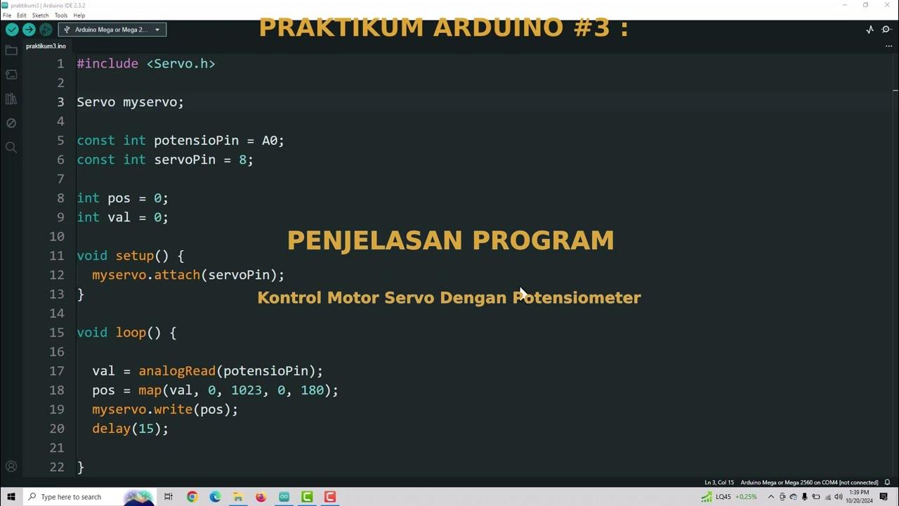 Praktikum Arduino #3 : Penjelasan Program Kontrol Motor Servo Menggunakan Potensiometer - YouTube