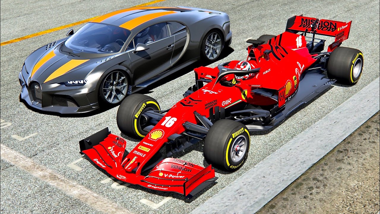 Ferrari F1 2020 vs Bugatti Chiron Super Sport 300+ at Old Monza - YouTube