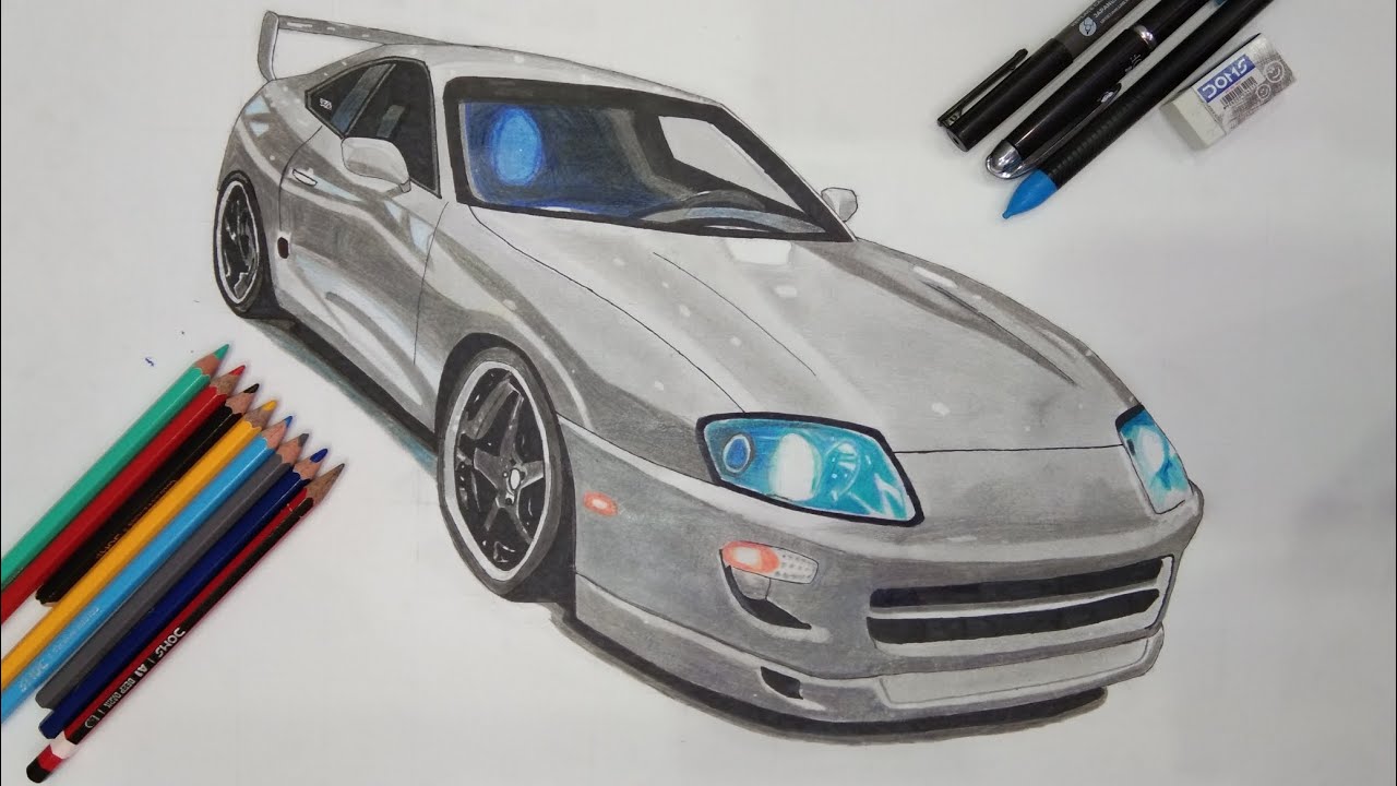 How to draw TOYOTA SUPRA MK4 - Realistic drawing - step by step - YouTube