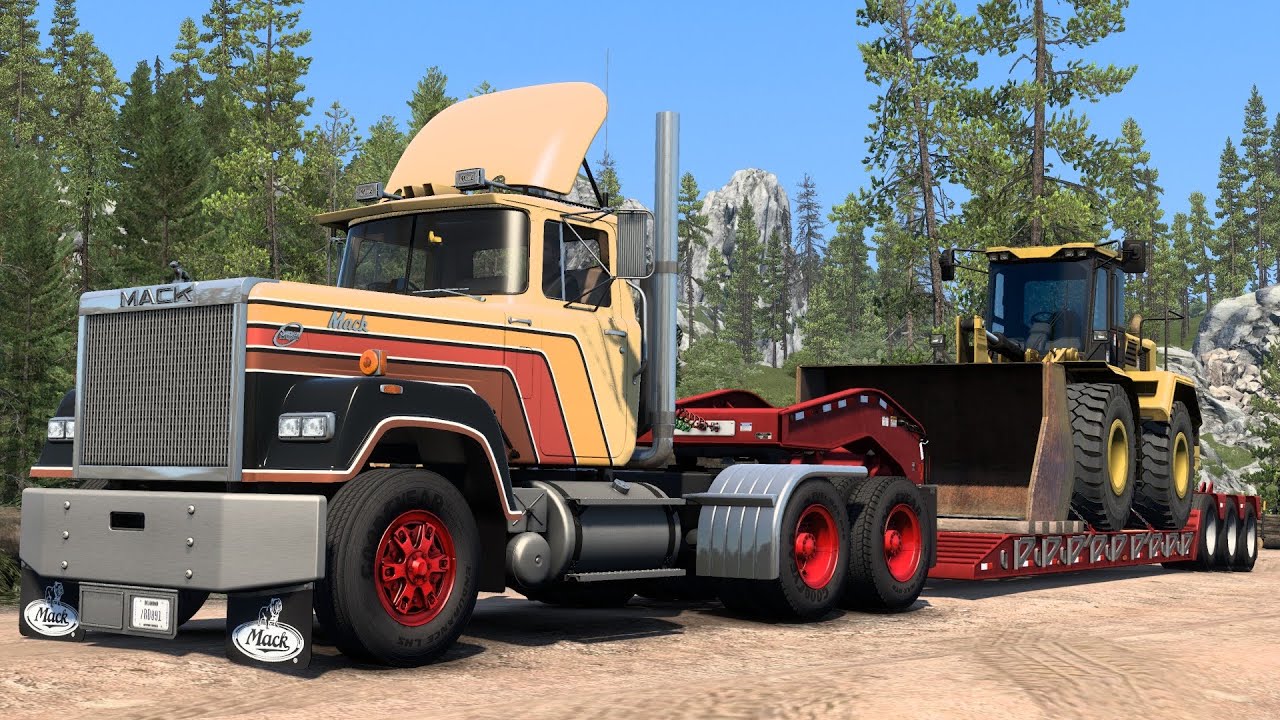 Mack Super-Liner (Mack E6 Straight Pipe) Hauling Wheel Loader from ...
