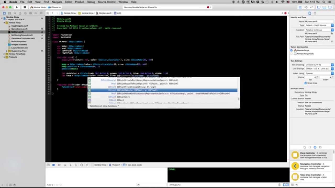 Swift iPhone Game Programming Tutorial - 5 - Starting the Hero Class - YouTube