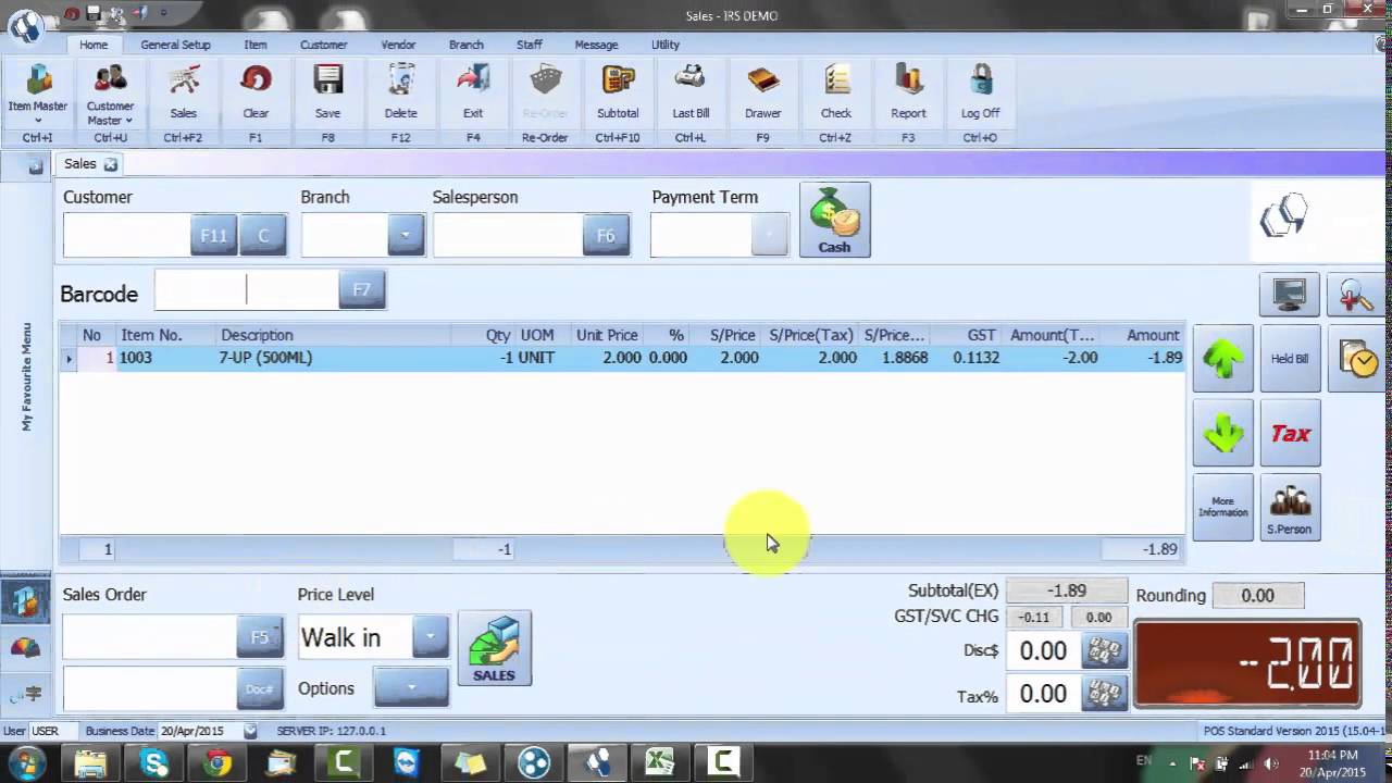 2 2 8 IRS Software online training How to do cash sales return - YouTube