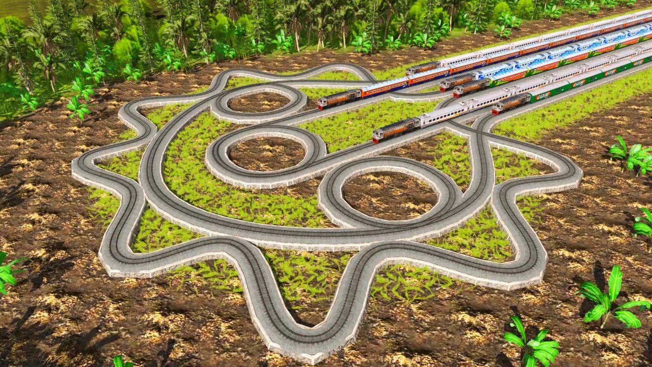 6 Kereta Api Melintasi Rel Berputar Zigzag Membentuk Planet Matahari ...